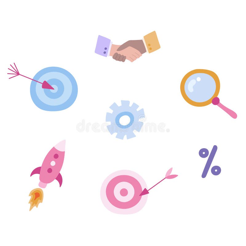 Set of Business Icons in Cute Cartoon Style. about Business Processes ...