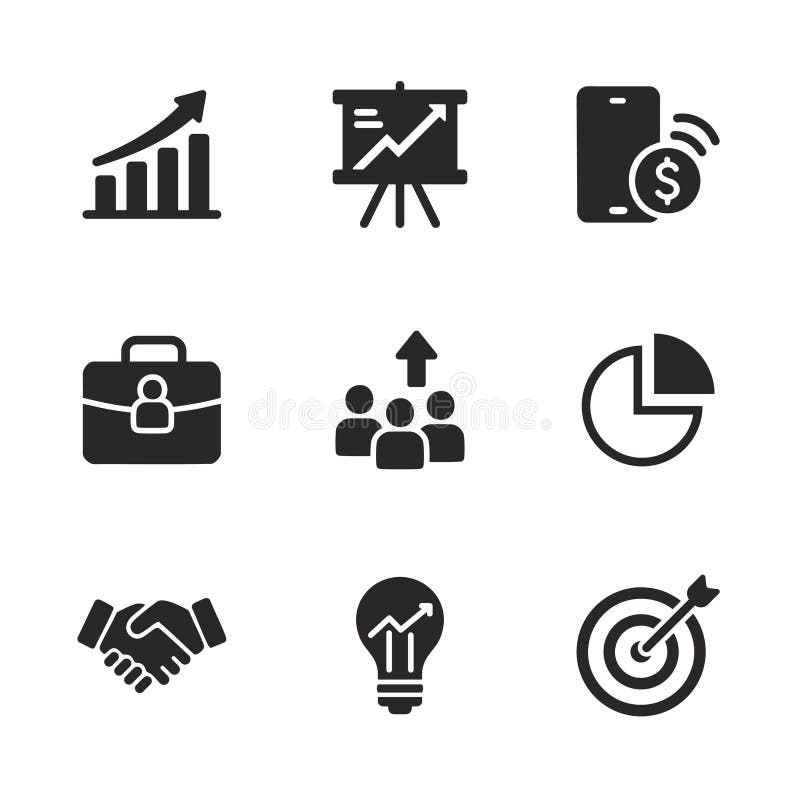Set of Business Icons for Finance, Teamwork, and Strategy, Solid Icon Vector Stock Vector ...