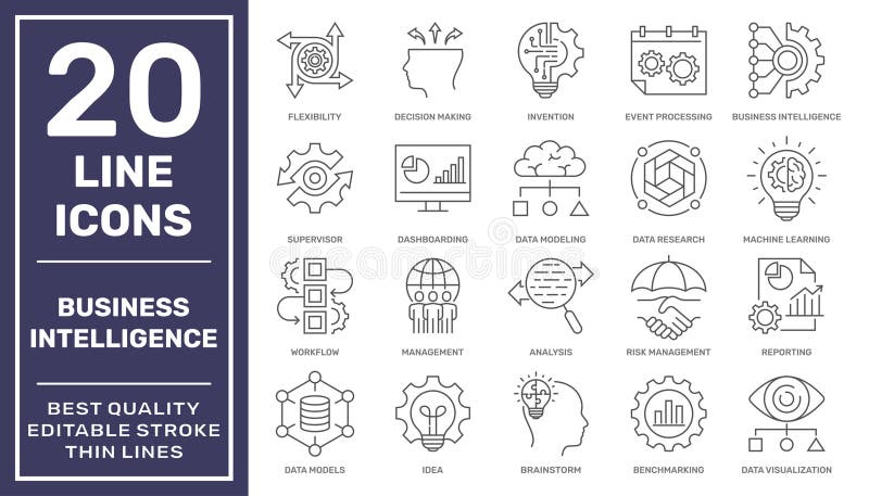 Set of Business Intelligence Icons, Such As Machine Learning, Data ...