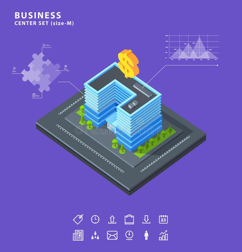 Set Business Isometric Building Icons Diagrams Stock Vector ...