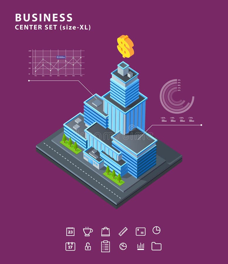Set Business Isometric Building Icons Diagrams Stock Vector ...