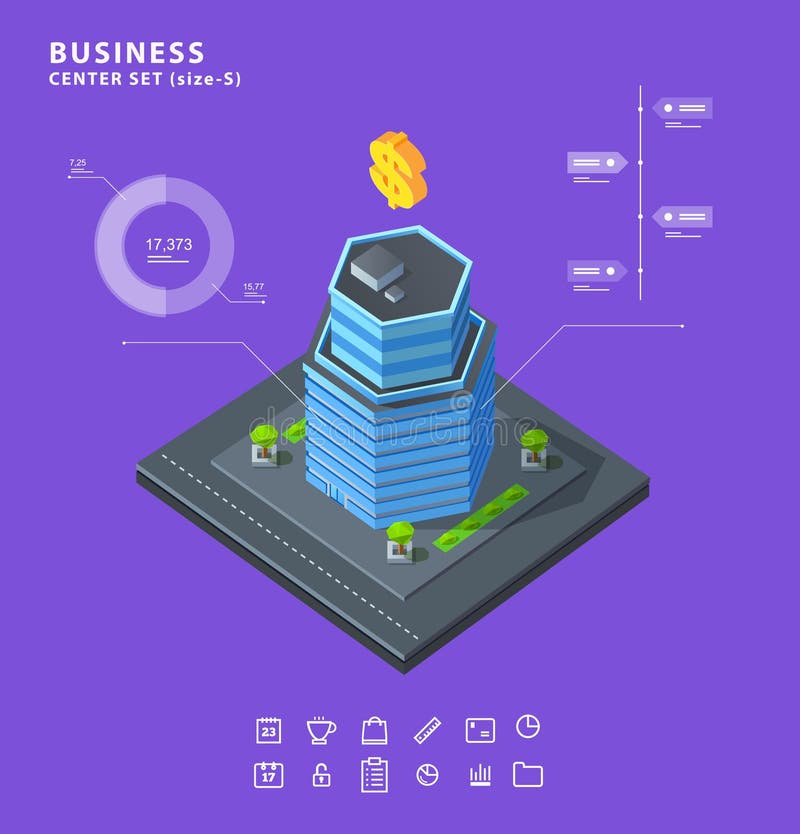 Set Business Isometric Building Icons Diagrams Stock Vector ...