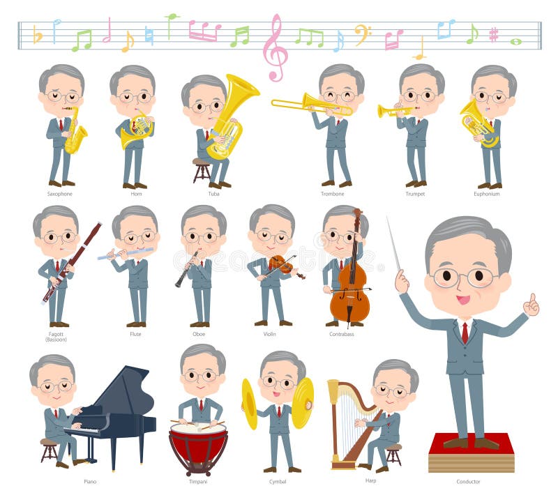 A Set of Business Old Man on Classical Music Performance Stock Vector ...