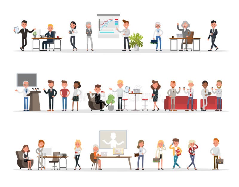 Set of Business People Working in Office Character Vector Design Stock ...