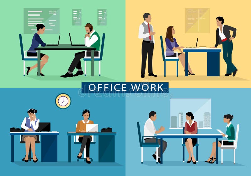 Set of Business People Working in the Office. Flat Design Concept ...