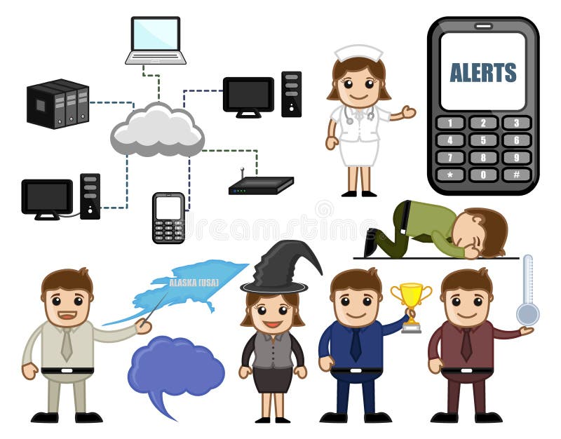 Set of Business Technology Conceptual Cartoons Stock Vector ...