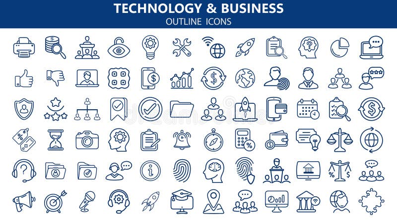 Set of Business and Technology Outline Icons Vector Line Icons. Vector ...