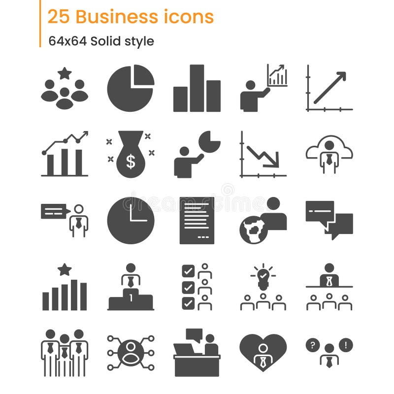 Set of Business Web Solid Icons Stock Vector - Illustration of plan ...