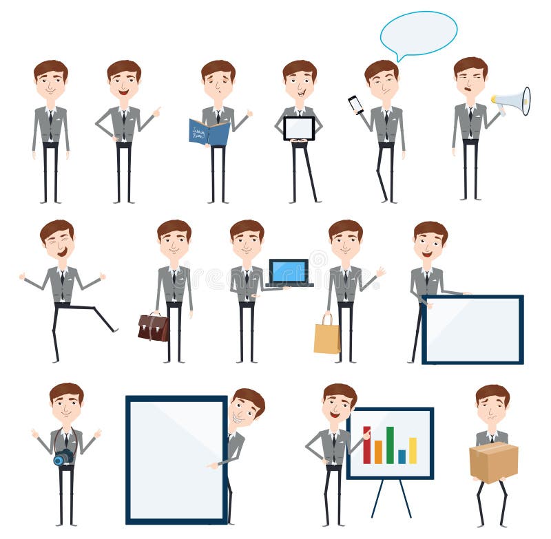Set of Businessman Characters Poses Stock Vector - Illustration of info ...