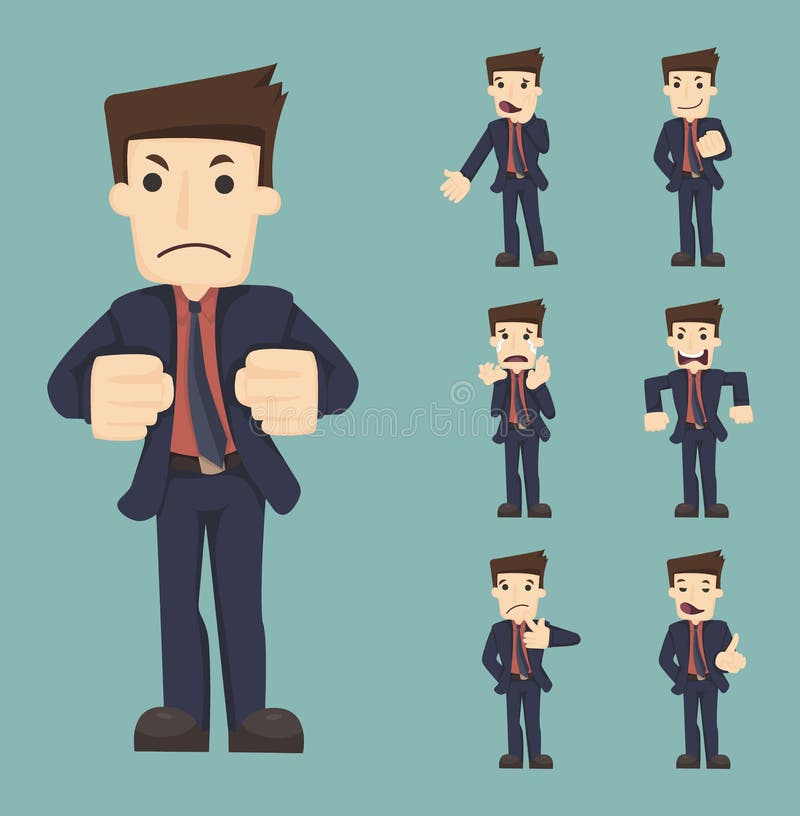 Set of Businessman Characters Poses Stock Vector - Illustration of ...