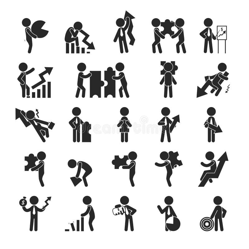 Set Of Businessman With Chart , Human Pictogram Icons Stock Vector ...