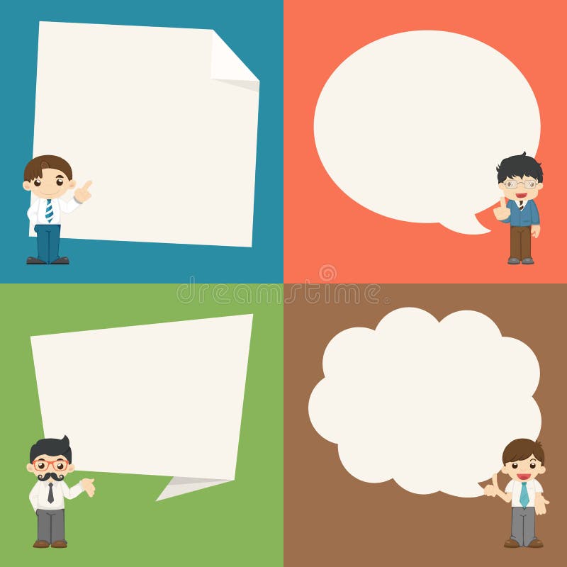 Set of Businessman with Speech Bubbles Character Stock Vector ...
