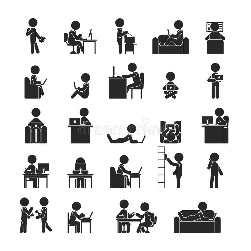 Set Of Businessman Working , Human Pictogram Icons Stock Vector - Image ...