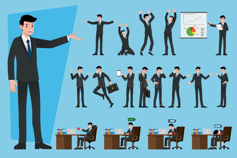 Set of Businessmen in Different Type about Work Theme, Presenting ...