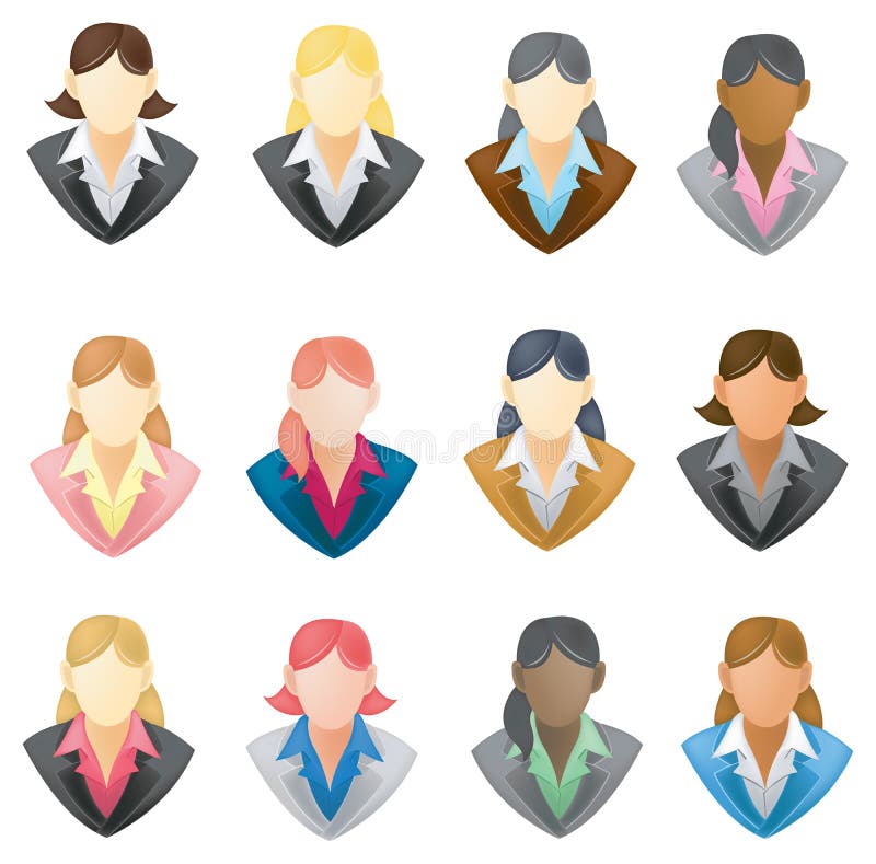 Set of Women Faces Icons in Flat Design Stock Vector - Illustration of ...
