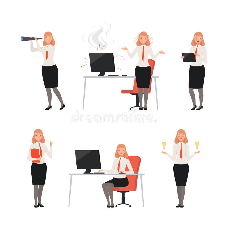 Set of Businesswoman Taking Part in Business Activities. Office ... Set of Businesswoman Taking Part in Business Activities. Office ...