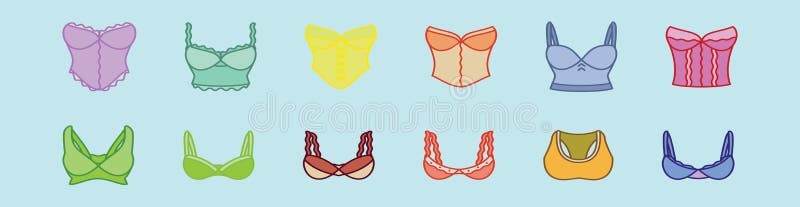 Set of Bustier Cartoon Icon Design Template with Various Models. Vector ...