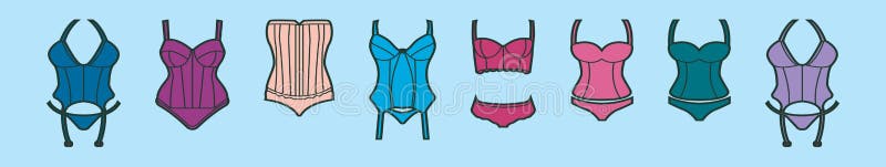 Set of Bustier Cartoon Icon Design Template with Various Models. Vector ...