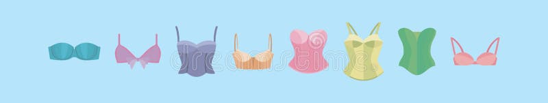 Set of Bustier Cartoon Icon Design Template with Various Models. Vector ...