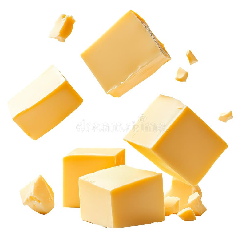 Set of Butter Cubes Isolated on a Transparent Background. Dairy Product ...