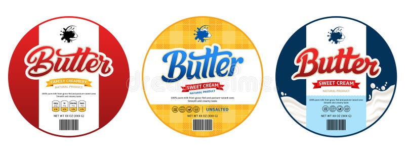 Set of Butter Round Labels Design Stock Vector - Illustration of ...