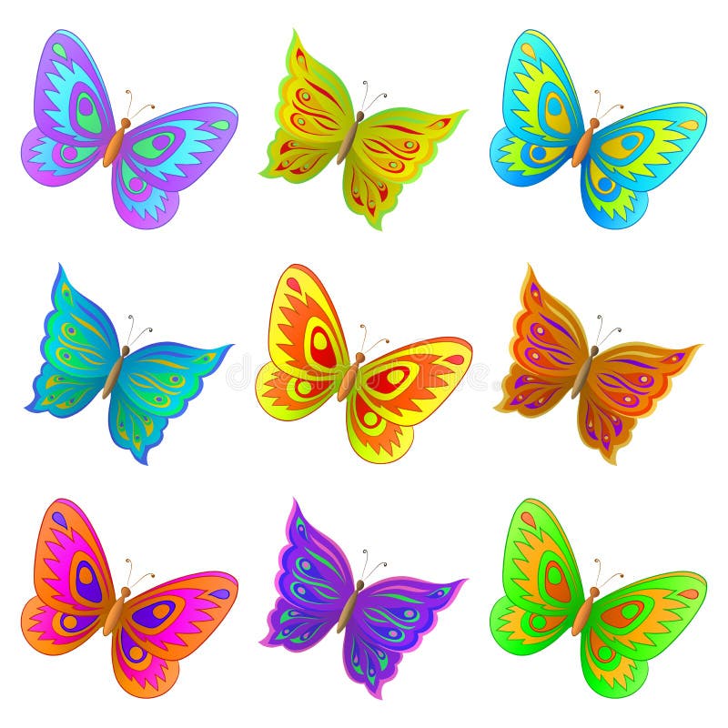 Set of Beautiful Blue Butterflies. Stock Vector - Illustration of ...