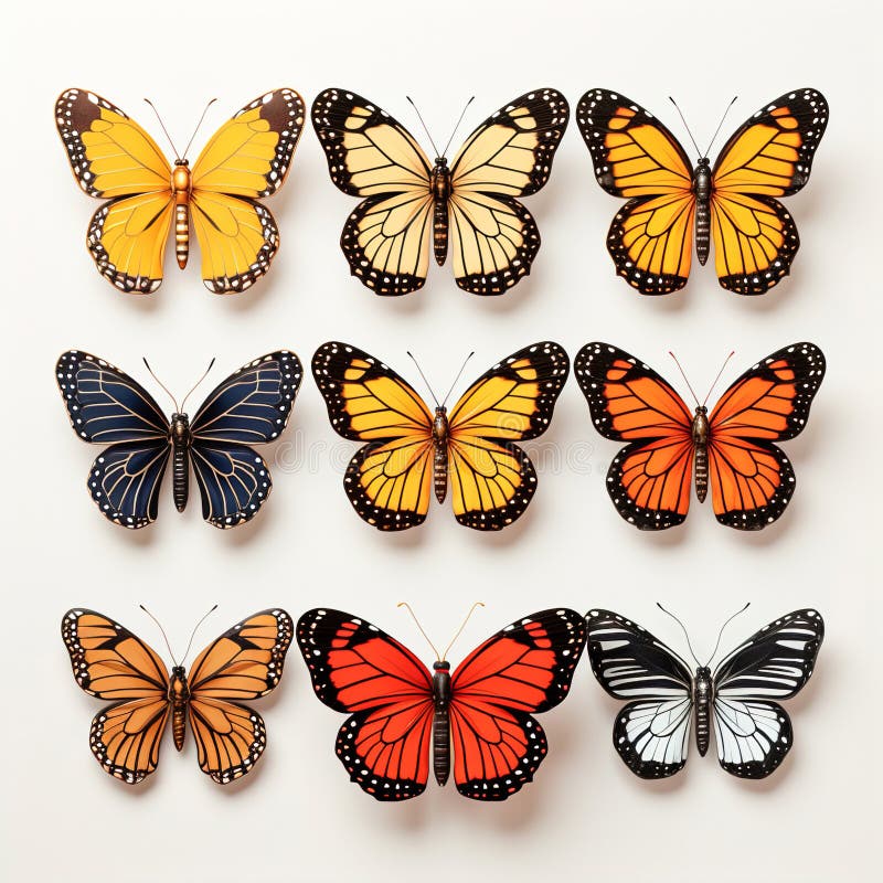 Set of Butterflies White Isolated Stock Illustration - Illustration of ...