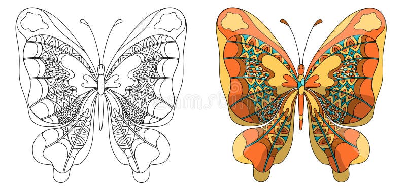 Set Butterfly Coloring Page For Adults Antistress In Zentangle Style