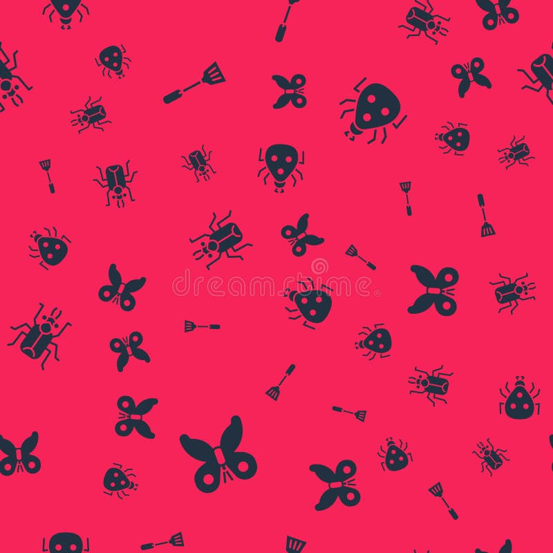 Set Butterfly, Fly Swatter, Beetle Bug and Ladybug on Seamless Pattern ...
