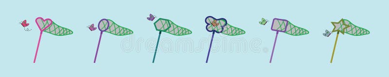 Set of Butterfly Net Cartoon Icon Design Template with Various Models ...