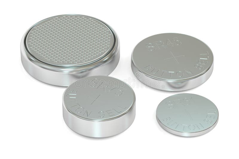 Set of Button Cell Batteries, 3D Rendering Stock Illustration ...