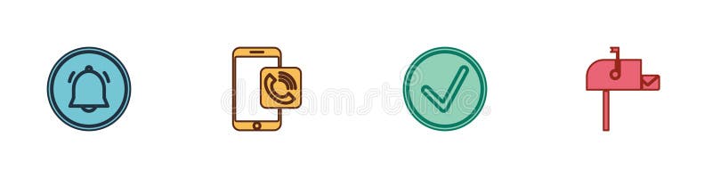 Set Button Chat Notification, Mobile Phone Call, Check Mark in Circle ...