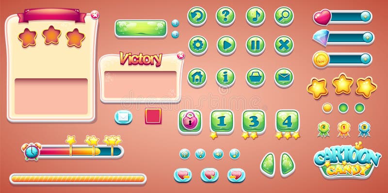 Set Buttons, Boosters and Other of Computer Game Cartoon Candy Stock ...