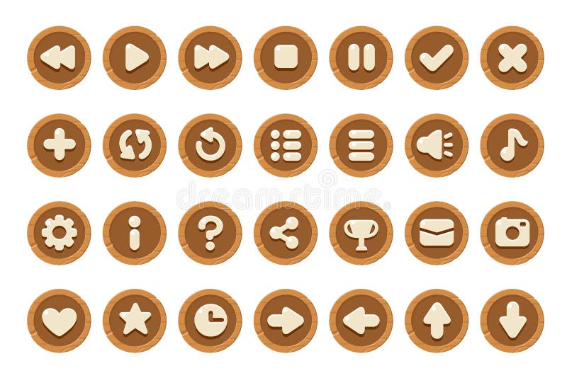 Set of Buttons for Games, Applications and Websites. Cute Cartoon ...