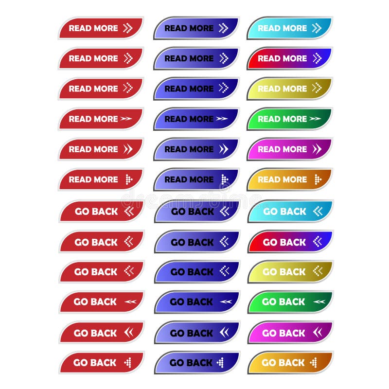 Set of Buttons Icons Colored with a Gradient. Read More and Go Back ...