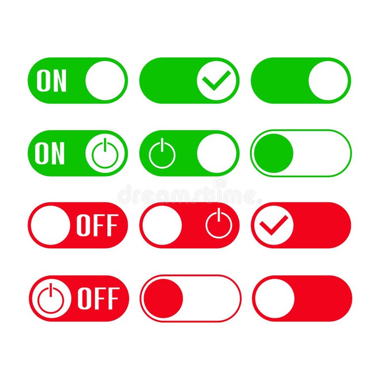 Set of Buttons for on and Off. Vector Icons of Toggle Buttons. Turn on ...