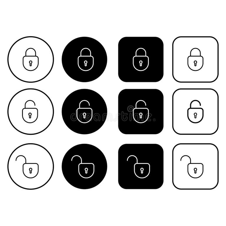 Set of Buttons with Padlock Icons. Minimalistic Security Button ...