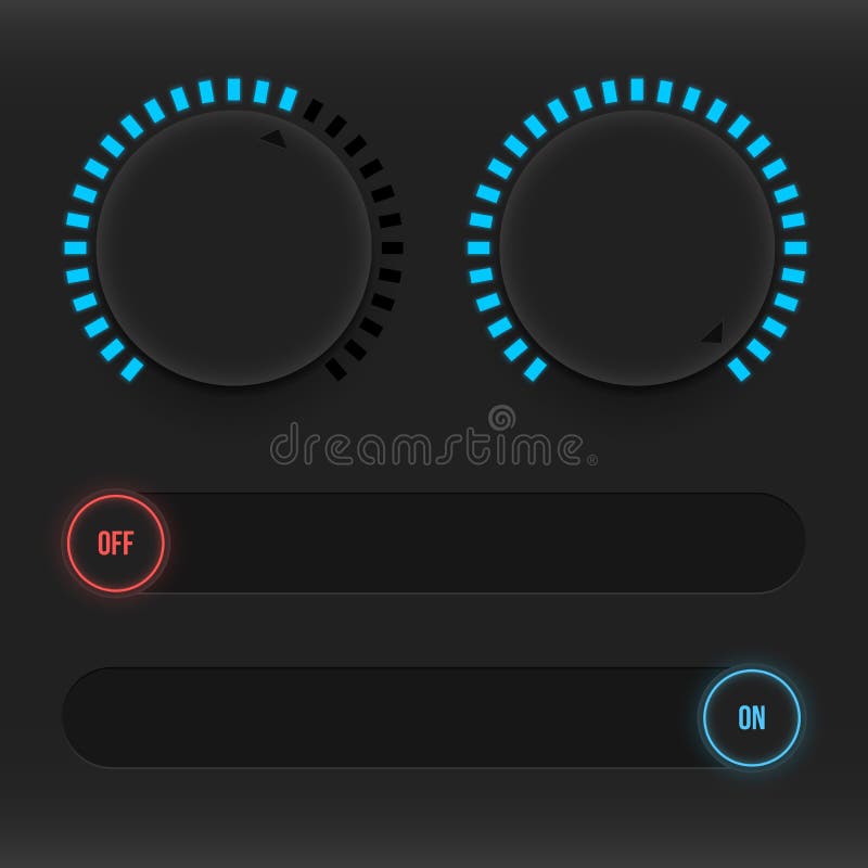 Set of Buttons and Sliders. Luminous, Neon Control User Interface ...