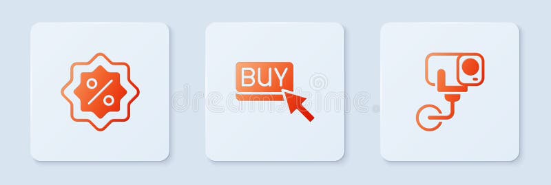 Set Buy Button, Discount Percent Tag and Security Camera. White Square ...