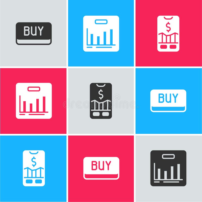 Set Buy Button, Pie Chart Infographic and Mobile Stock Trading Icon. Vector Stock Vector ...