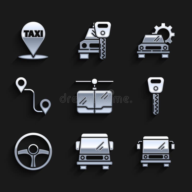 Set Cable Car, Car, Bus, Key, Steering Wheel, Route Location, Service ...