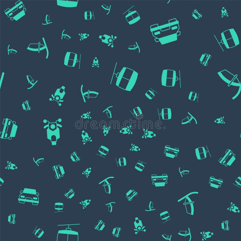 Set Cable Car, Car, Scooter and Windsurfing on Seamless Pattern. Vector ...