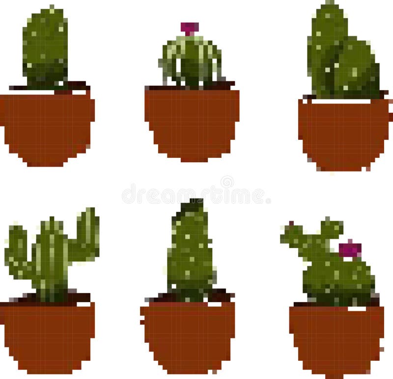 Set of Cactus in Pixel Style Stock Vector - Illustration of bright ...