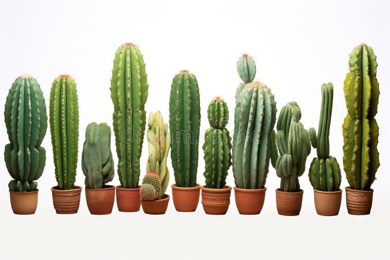 Set of Cactus Real Plants Isolated on White Background Stock ...
