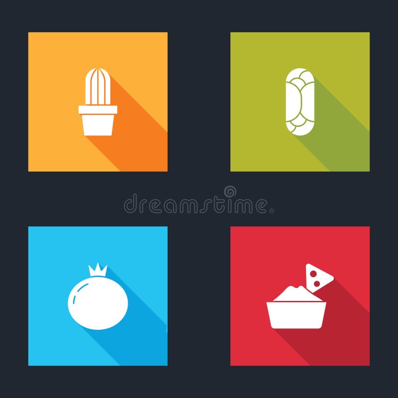 Set Cactus or Succulent in Pot, Burrito, Tomato and Nachos Bowl Icon ...