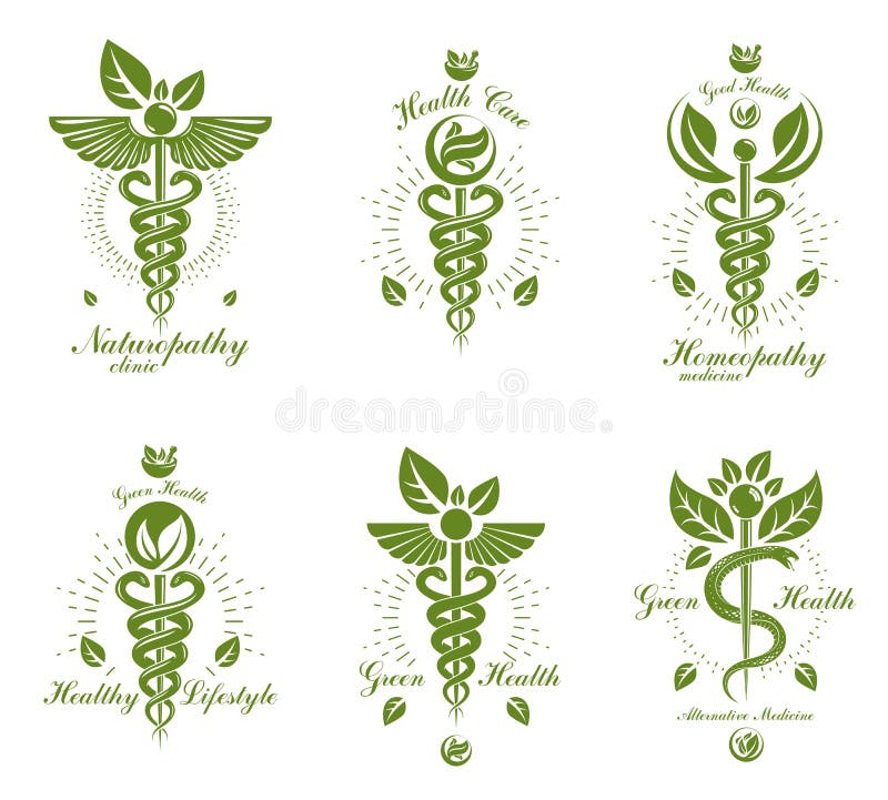 Set of Caduceus Vector Conceptual Emblems Created with Snakes an Stock ...