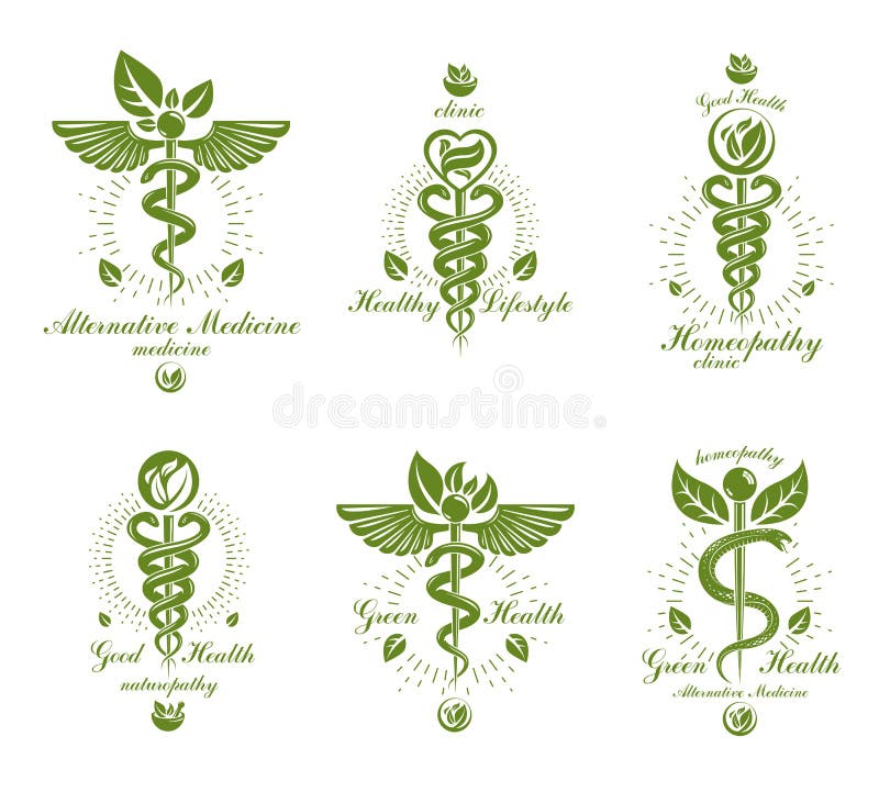 Set of Caduceus Vector Conceptual Emblems Created with Snakes an Stock ...