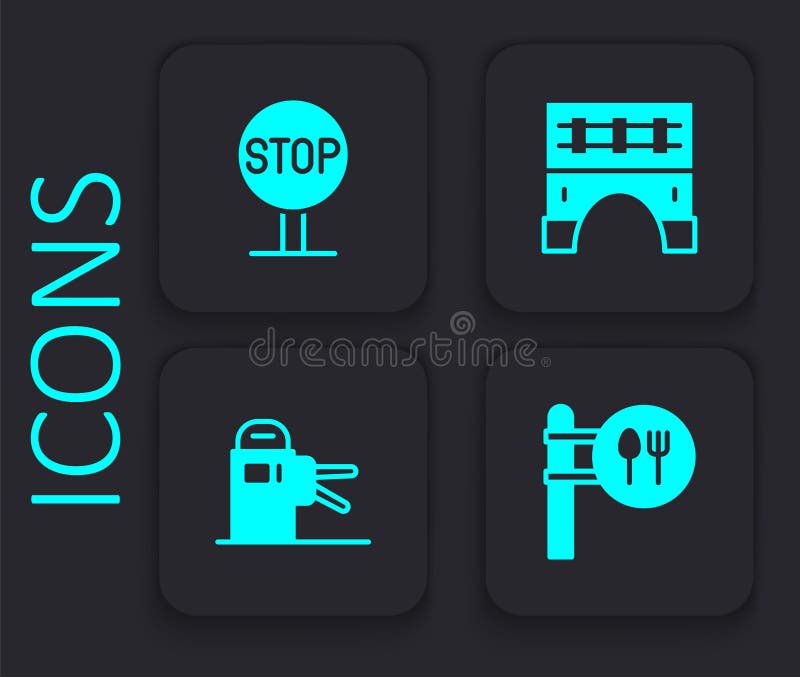 Set Cafe and Restaurant Location, Stop Sign, Bridge for Train and ...