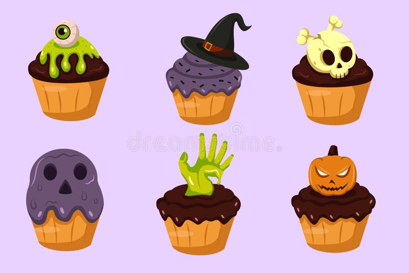 Set of Cake Halloween Cartoon Style Stock Vector - Illustration of ...
