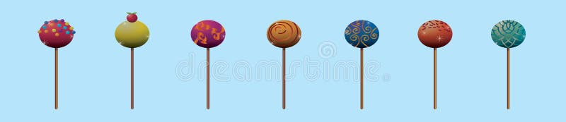 Set of Cake Pop Cartoon Icon Design Template with Various Models ...